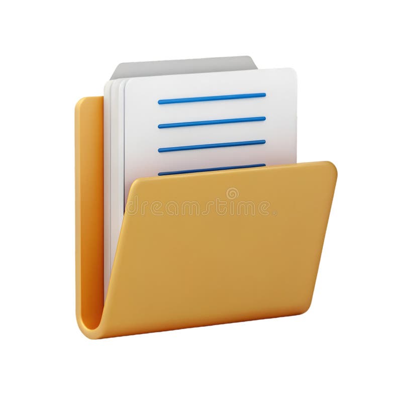 Gold File Folder Icon 3 D Render White Background Blue Lines Document ...