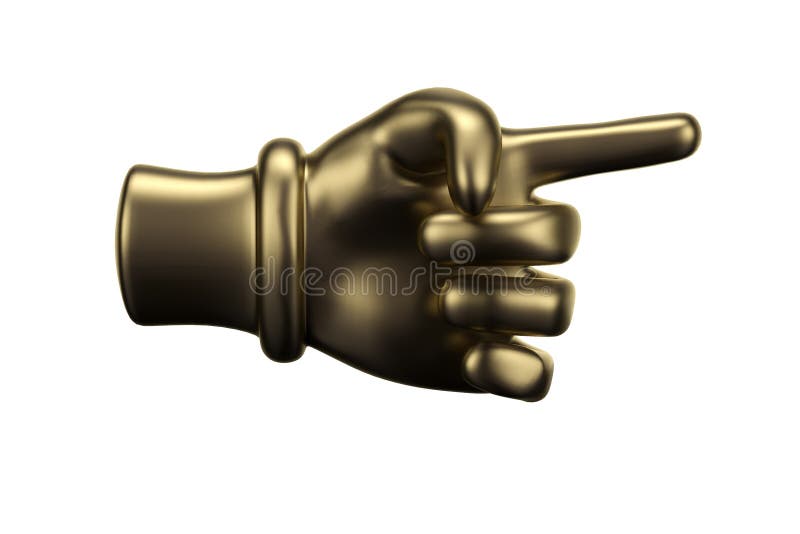 Gold Finger, Index Finger Pointing To the Right. 3D Illustration Stock ...