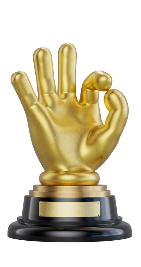 Gold Finger Trophy on White Background. Cartoon Thumb Up. Isolated ...