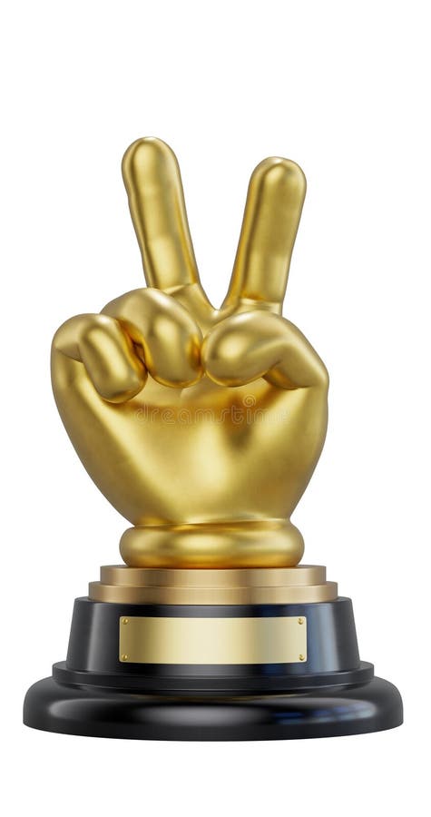 Gold Finger Trophy on White Background. Cartoon Thumb Up. Isolated ...
