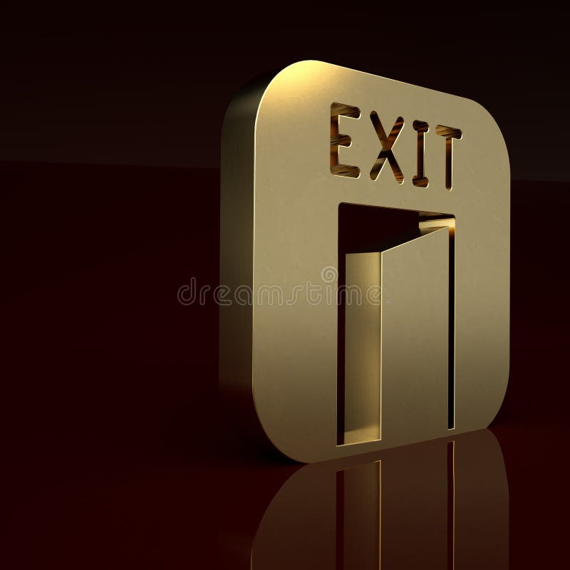Gold Fire Exit Icon Isolated on Brown Background. Fire Emergency Icon ...