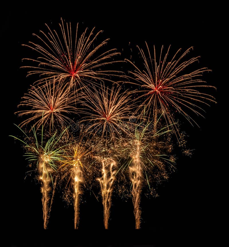 Gold Firework with Red Center, Resembles Palm Trees Stock Image - Image ...