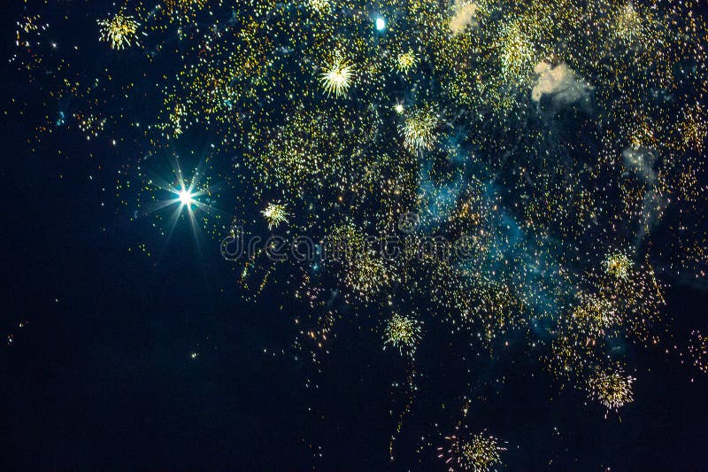 Gold fireworks explosion stock photo. Image of night - 227052744