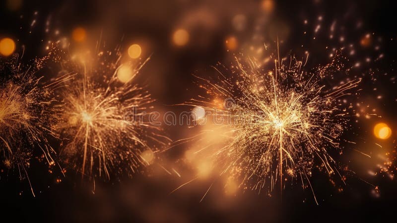 Gold Fireworks Explosion in Night Sky. Black Background. Stock Photo ...