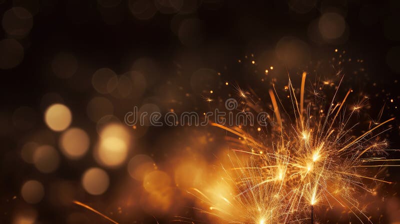 Gold Fireworks Explosion in Night Sky. Black Background. Stock Photo ...