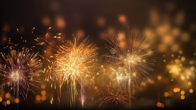 Gold Fireworks Explosion in Night Sky. Black Background. Stock Photo ...