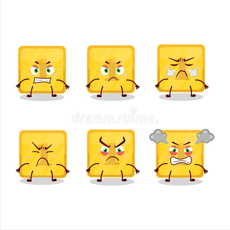 Gold First Button Cartoon Character with Various Angry Expressions ...
