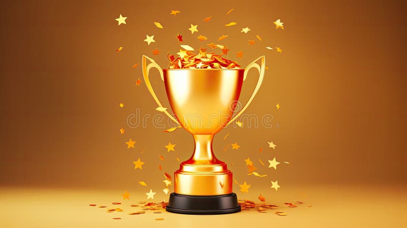 Gold First Place Winners Trophy with Confetti Stock Illustration ...
