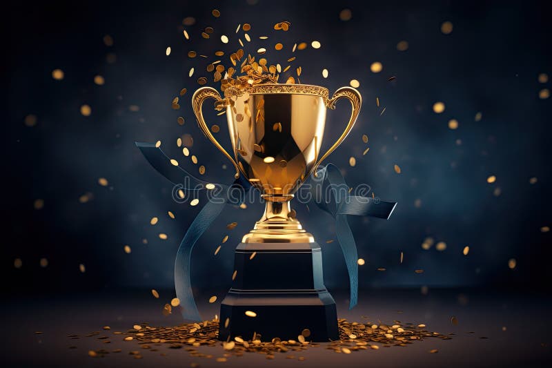 Gold First Place Winners Trophy with Confetti Stock Illustration ...