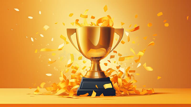 Gold First Place Winners Trophy with Confetti Stock Illustration ...