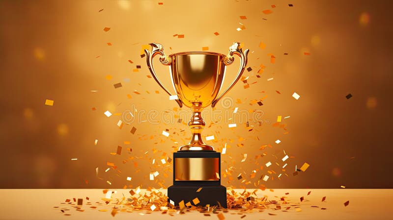 Gold First Place Winners Trophy with Confetti Stock Illustration ...