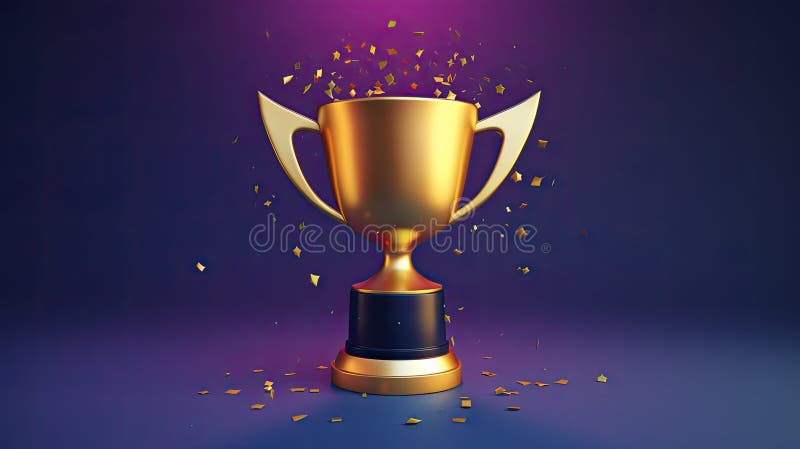 Gold First Place Winners Trophy with Confetti Stock Illustration ...