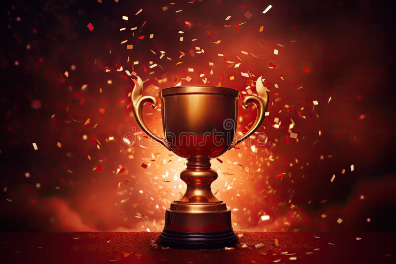 Gold First Place Winners Trophy with Confetti Stock Illustration ...