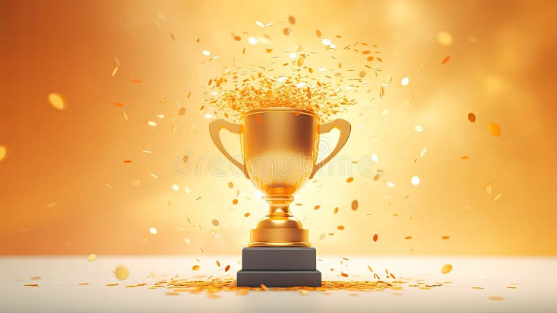 Gold First Place Winners Trophy with Confetti Stock Illustration ...