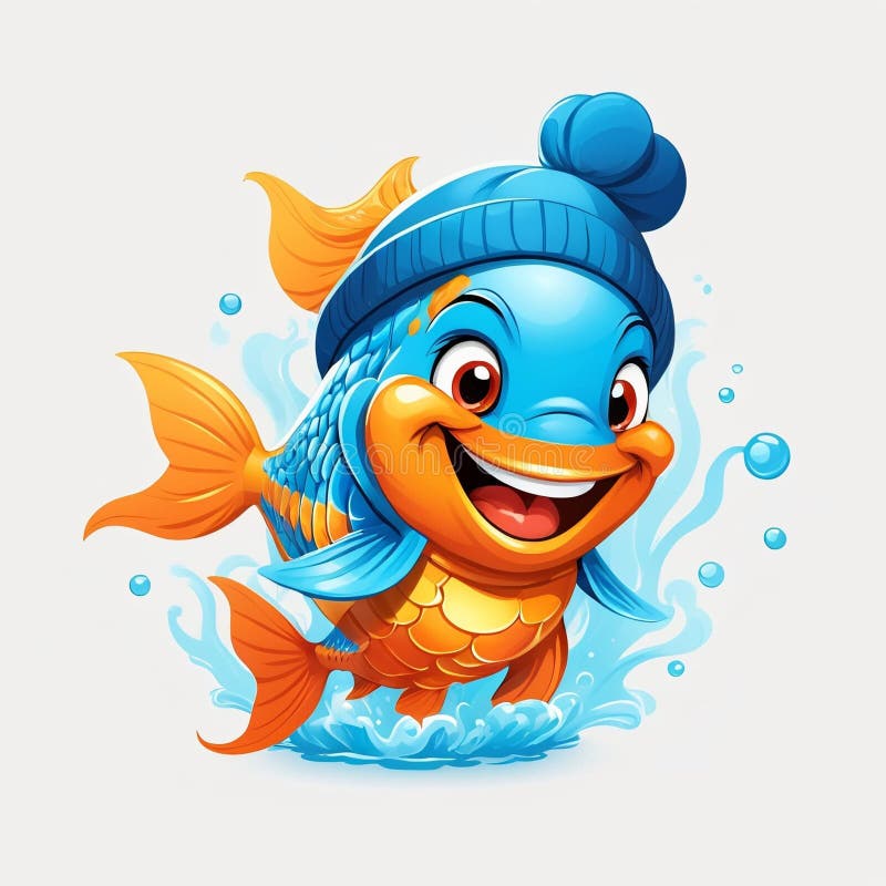 Gold fish with cap stock illustration. Illustration of gold - 338647312
