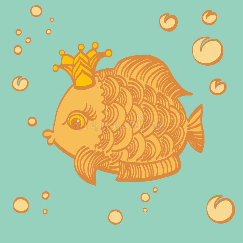 Gold Fish with a Crown in the Sea Environment. Stock Vector ...