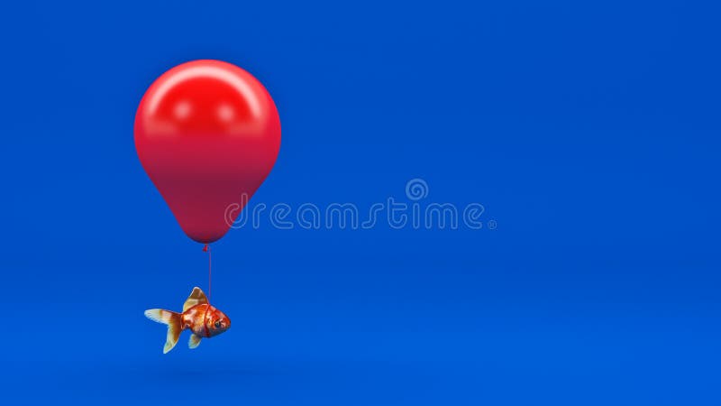 Gold Fish Flying Away from a Fishbowl with the Help of a Balloon. Stock ...