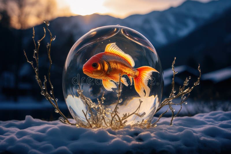 A Gold Fish in a Glass Ball Stock Illustration - Illustration of water ...
