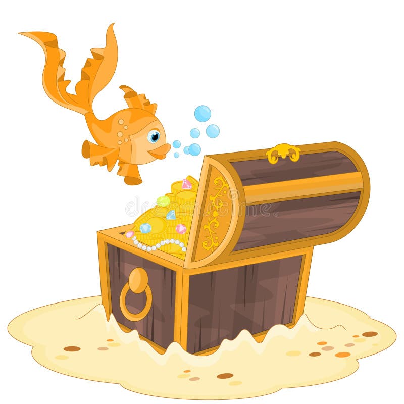 Gold Fish and Treasure Chest Stock Vector - Illustration of metal ...