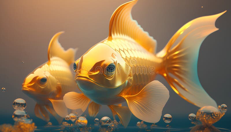 Gold Fish in Water, 3d Rendering. Computer Digital Drawing Stock ...