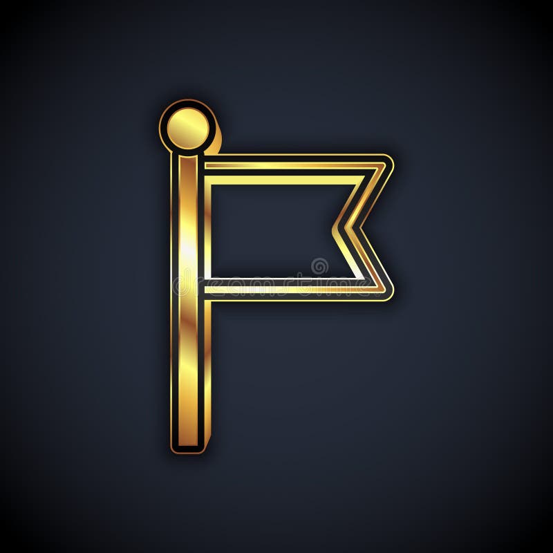 Gold Flag Icon Isolated on Black Background. Victory, Winning and ...