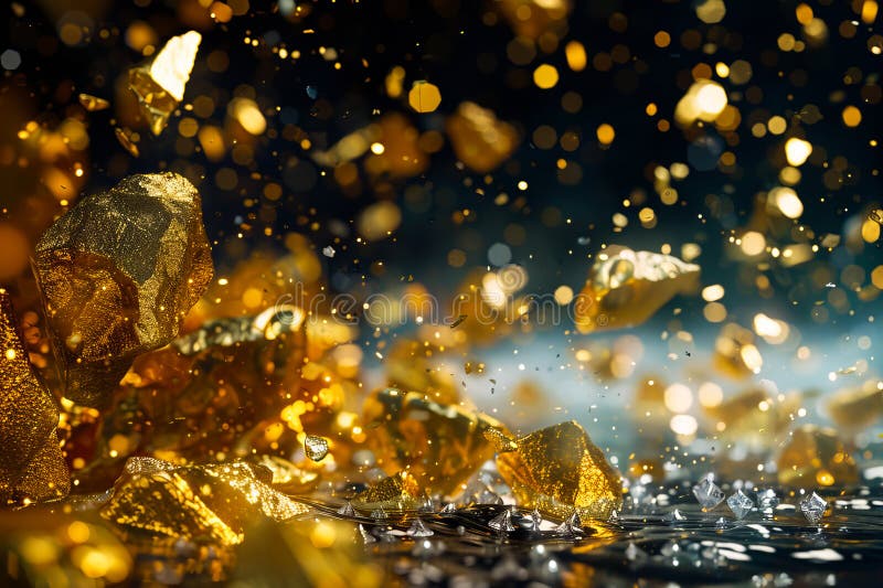 Gold Flakes Falling into Water Stock Photo - Image of flash, winter ...
