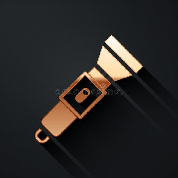 Gold Flashlight Icon Isolated on Black Background. Long Shadow Style ...