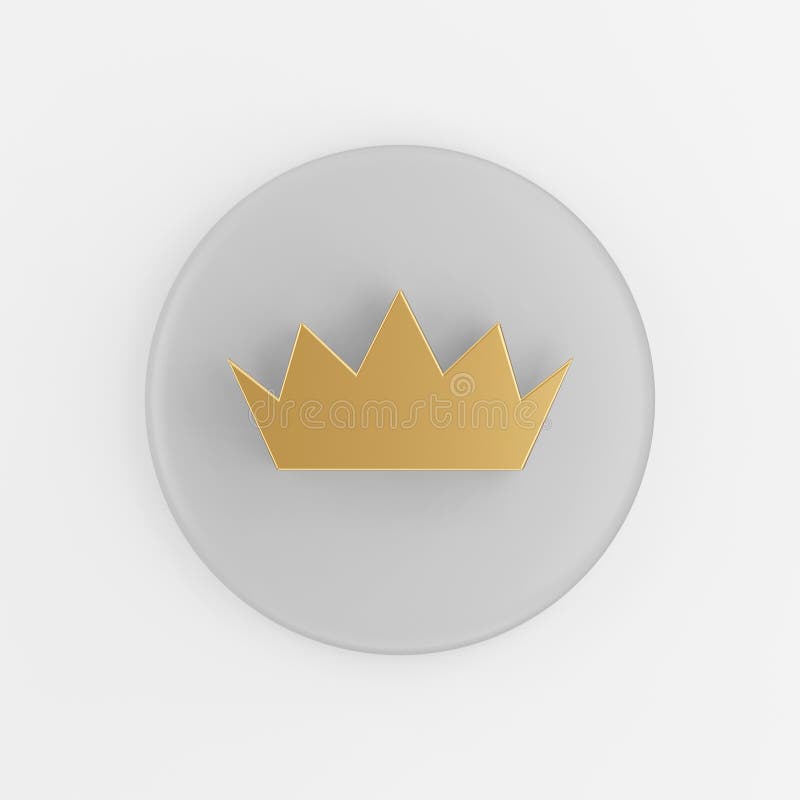 Gold Flat Crown Icon. 3d Rendering Gray Round Key Button, Interface Ui ...