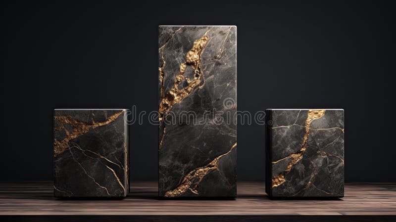 Gold-flecked Black Marble Podium - AI Generated Stock Illustration ...