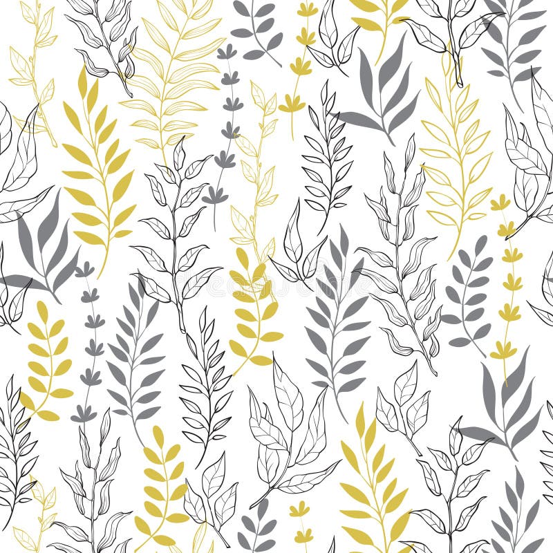 Gold Floral Background. Vector Seamless Pattern with Branches Leaf ...