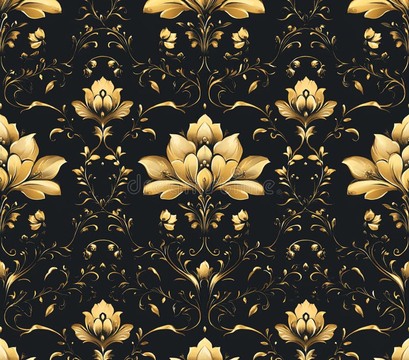 Gold Floral Damask Pattern Elegant Black Gold Seamless Texture Stock ...