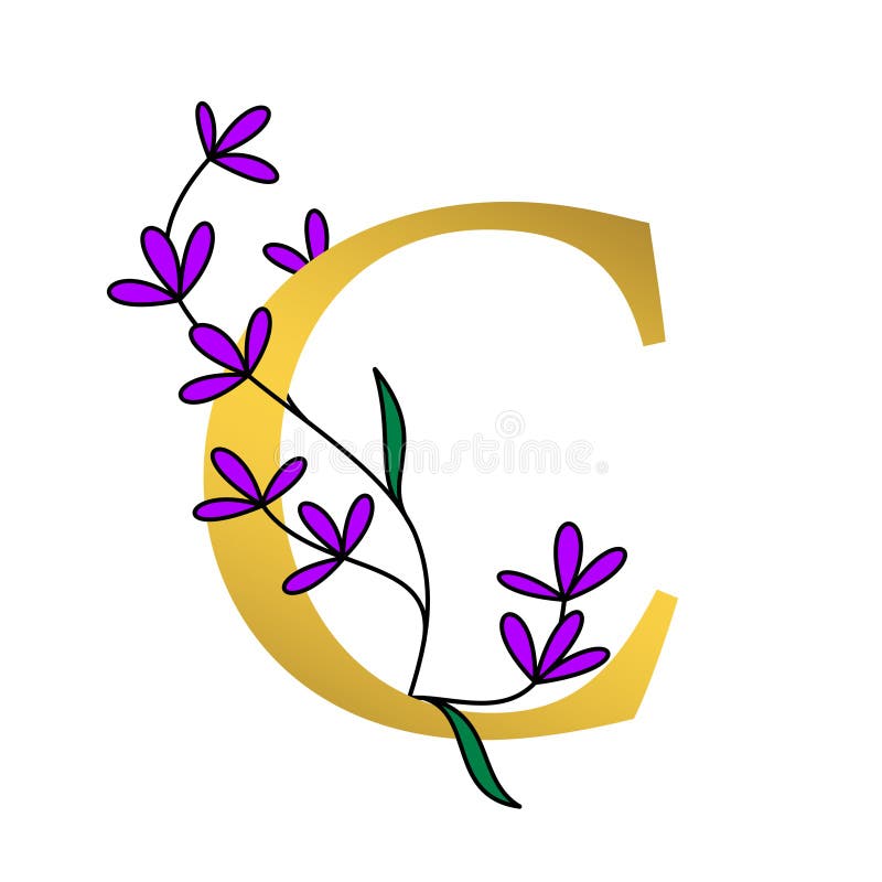 Gold and Floral Design Alphabet C Stock Illustration - Illustration of ...