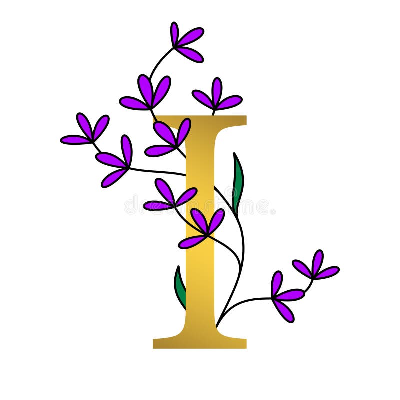 Gold and Floral Design Alphabet I Stock Illustration - Illustration of ...