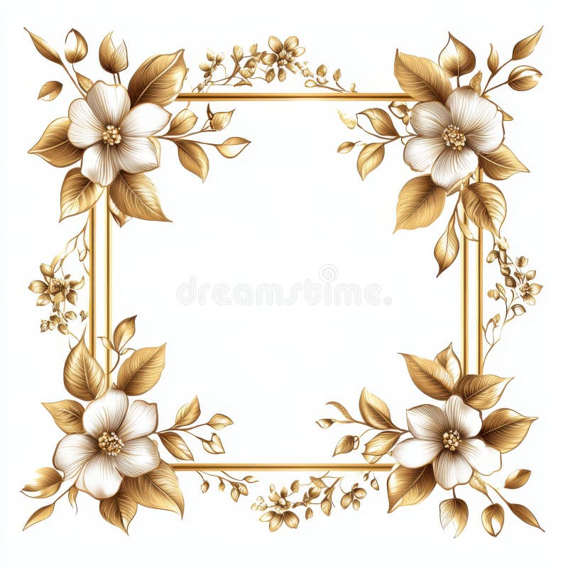 Gold Floral Frame Elegant Design Wedding Invitation Template Isolated ...