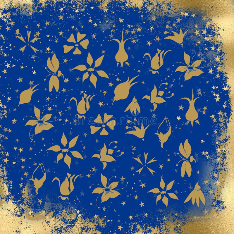 Gold Floral Indigo Blue Pattern Stock Illustration - Illustration of ...