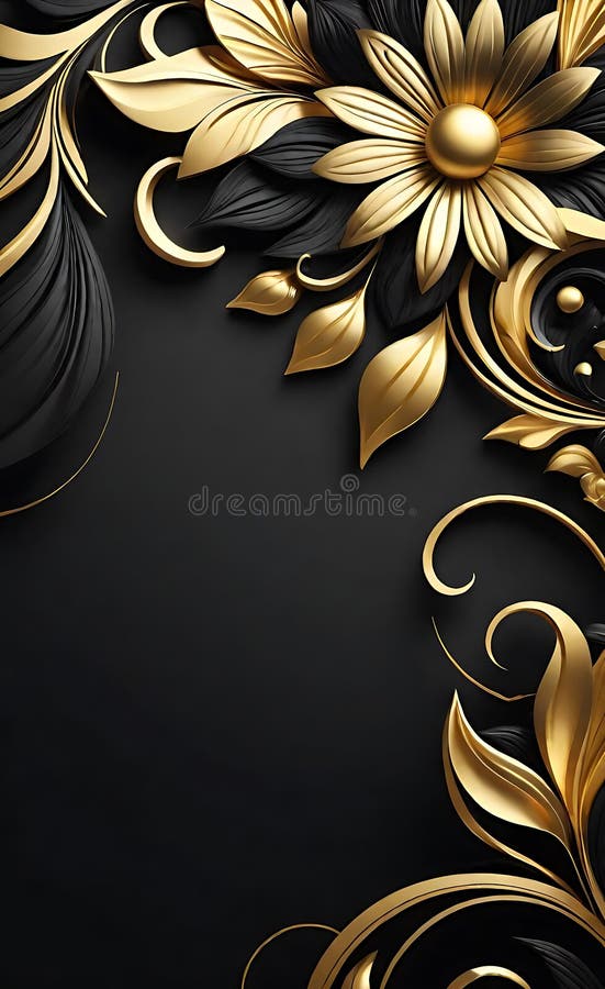 Gold Floral Pattern on Black Background: Elegant and Luxurious Design ...