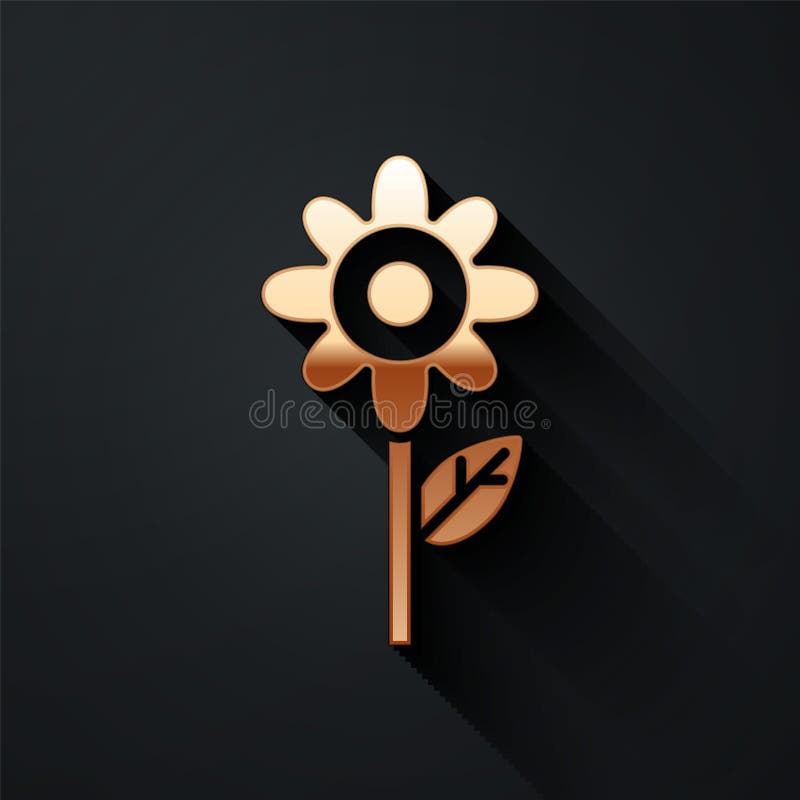 Gold Flower Icon Isolated on Black Background. Long Shadow Style ...