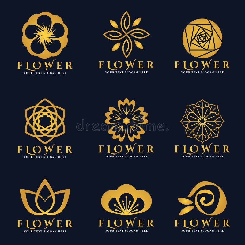 Gold Lotus Logo Vector Art Set Design Stock Vector - Illustration of ...