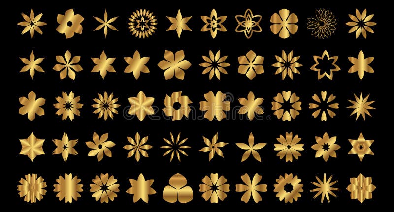 Gold Flower Set with Simple Nice Flowers Silhouette Elements Stock ...