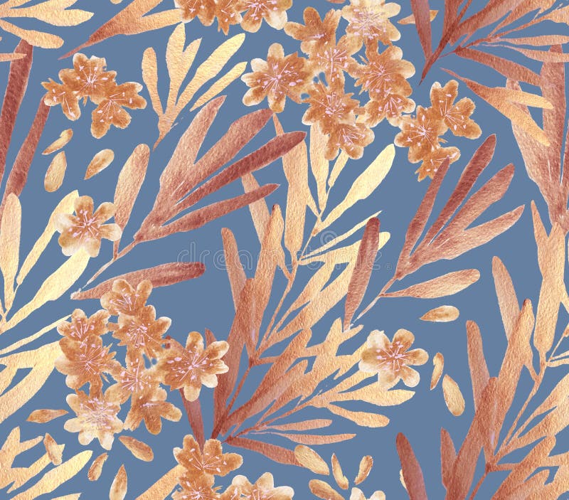Gold Flowers. Seamless Watercolor Pattern Hand Painted by Paints Stock ...