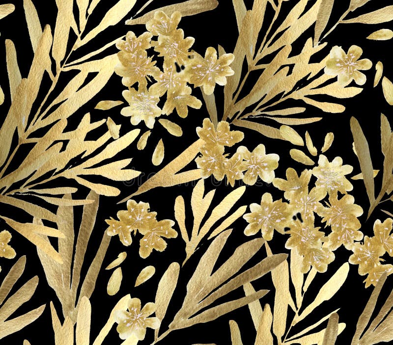 Gold Flowers. Seamless Watercolor Pattern Hand Painted by Paints Stock ...