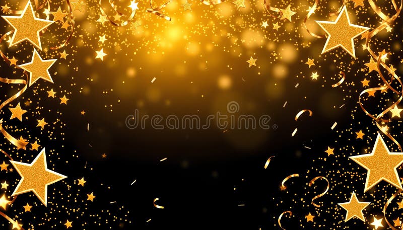 Gold Flying Stars Confetti Magic Holiday Frame. Celebration Stock ...