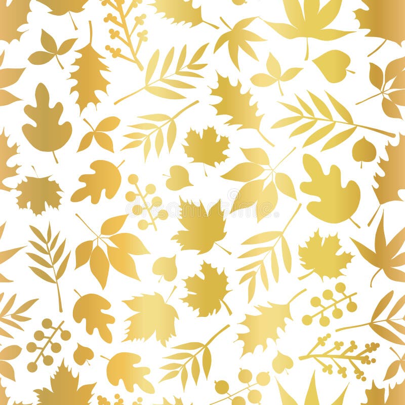 Gold Foil Leaves Seamless Vector Background. Foliage Nature Leaf ...