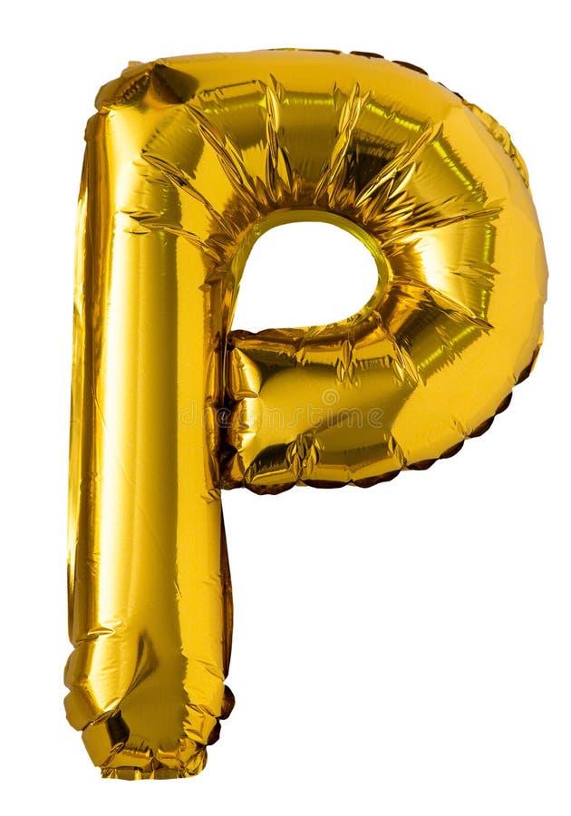 Gold Foil Letter P Balloon Isolated Stock Image - Image of design ...