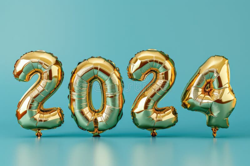 Gold Foil Number Balloons for the Year 2024 Stock Image - Image of year ...