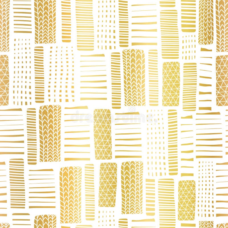 Gold Foil Textured Rectangle Seamless Vector Pattern. Hand Drawn Golden ...
