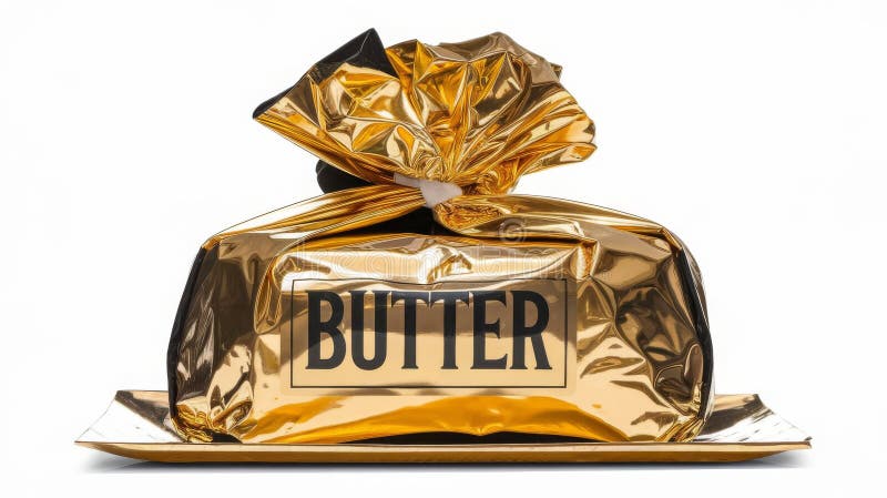 Gold Foil Wrapped Butter Isolated on White Background Stock ...