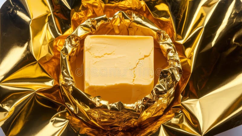 Gold Foil Wrapped Butter Isolated on White Background Stock ...