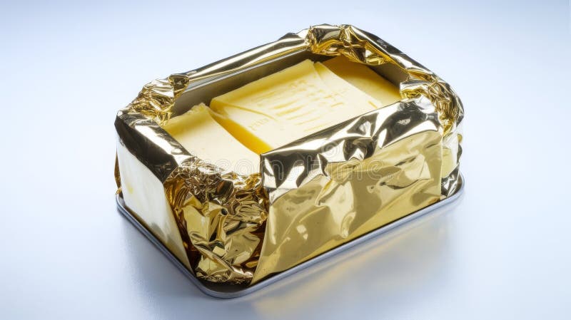 Gold Foil Wrapped Butter Isolated on White Background Stock ...