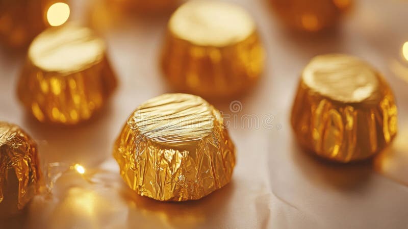 Gold Foil Wrapped Candies on a Beige Surface Stock Illustration ...
